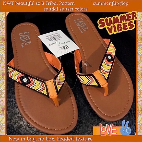 Easy Usa | Shoes | Sz 6 Nwt Festival Ready Flip Flop Sandals In Tiny ...